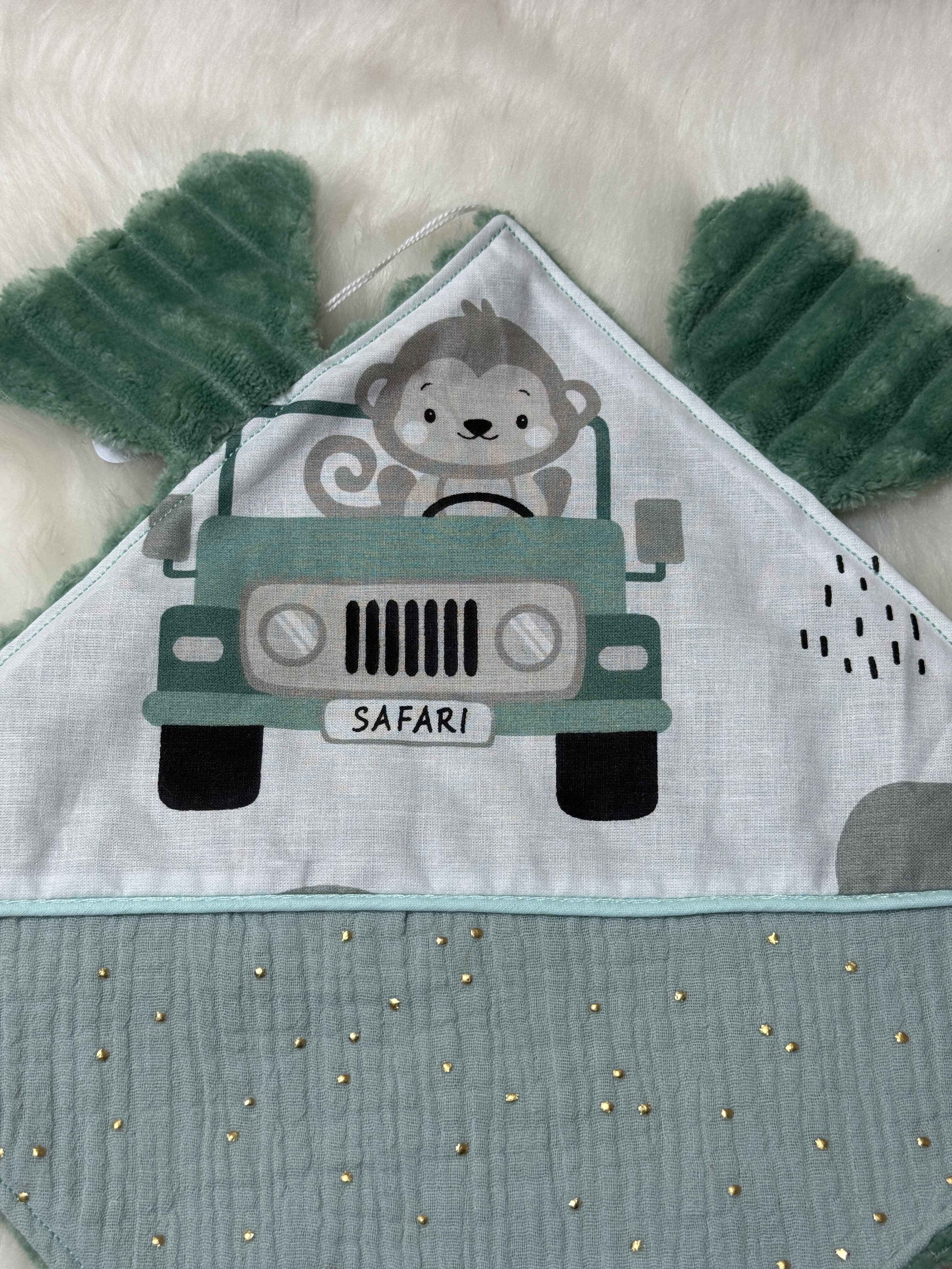 Doudou plat bébé enfant thème safari coton double gaze minky fait-main ...