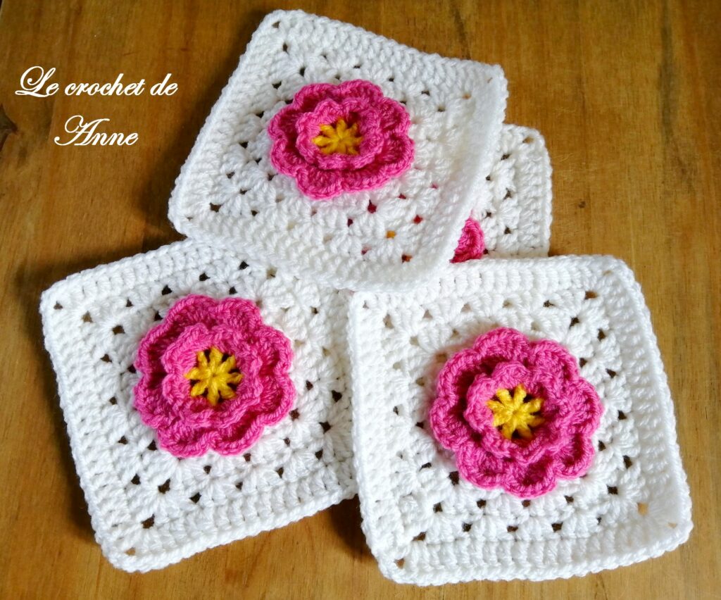TUTO CROCHET : Motif fleur 3D, Carré Granny Grand-Mère, Photos chaque ...